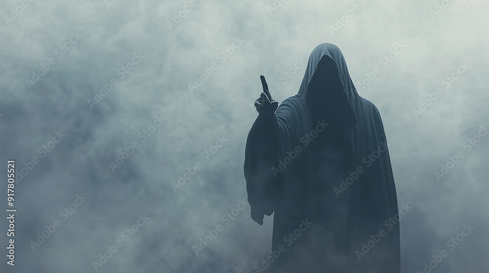 Ominous grim reaper emerging from a smoky, shadowy background, with a ...