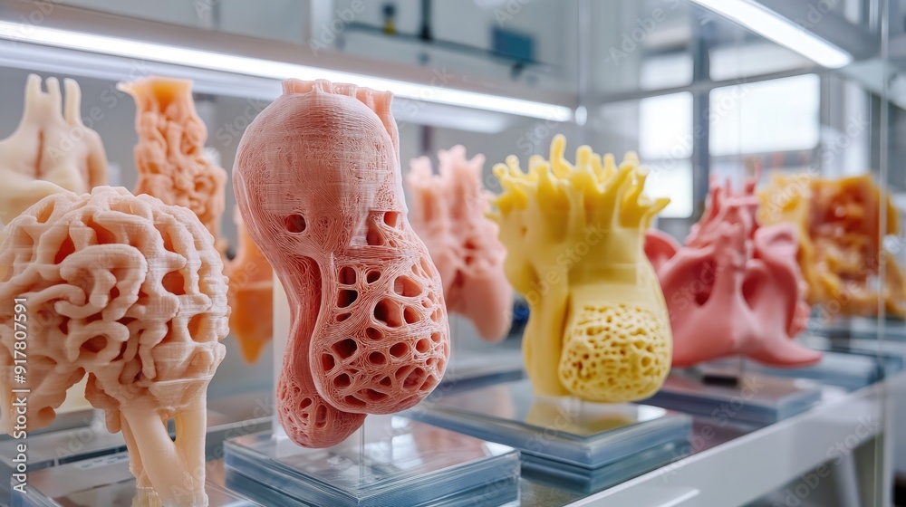 3D printed organs and tissues on display in a biomedical research lab ...