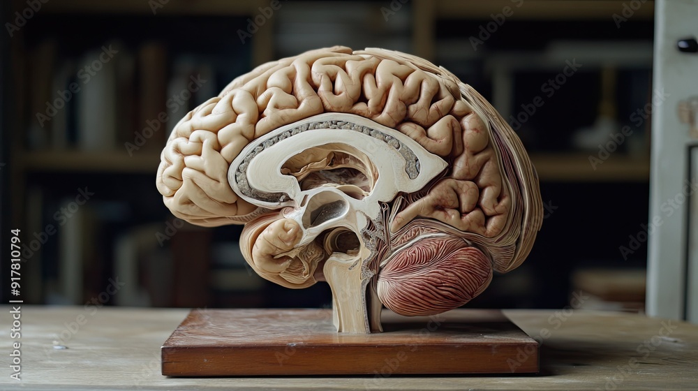 Detailed anatomical model of the human brain, used for neurological ...