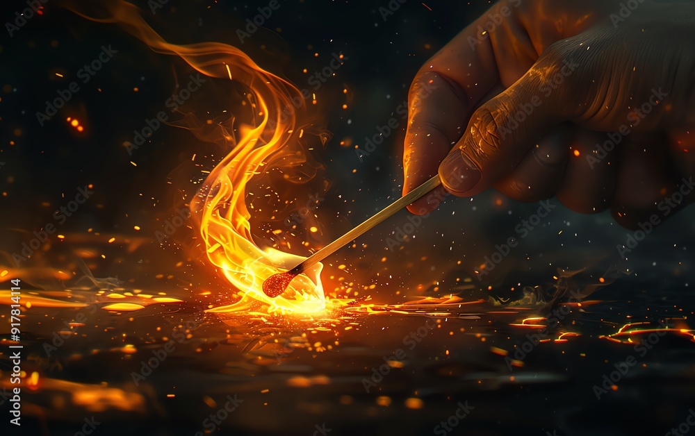 Highly realistic artwork of a hand striking a matchstick for hardbounce ...