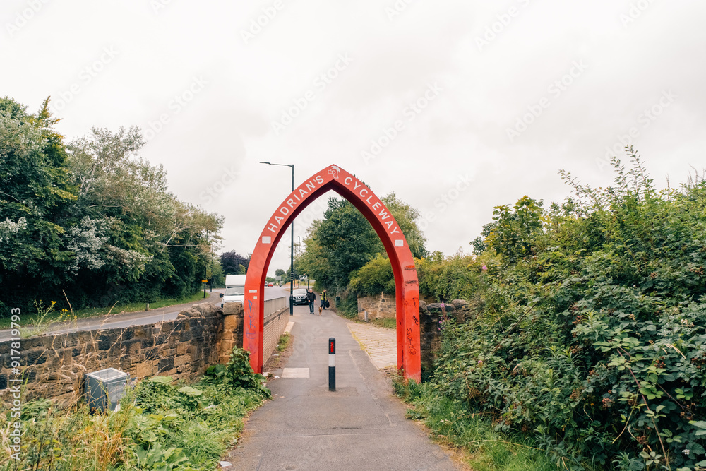 Newcastle upon Tyne, UK, July 4th 2024. Cyclists heading down Hadrian's ...