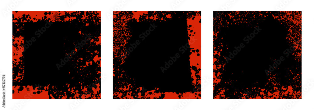 Creepy grungy Halloween textures set. Vector red blood on black ...