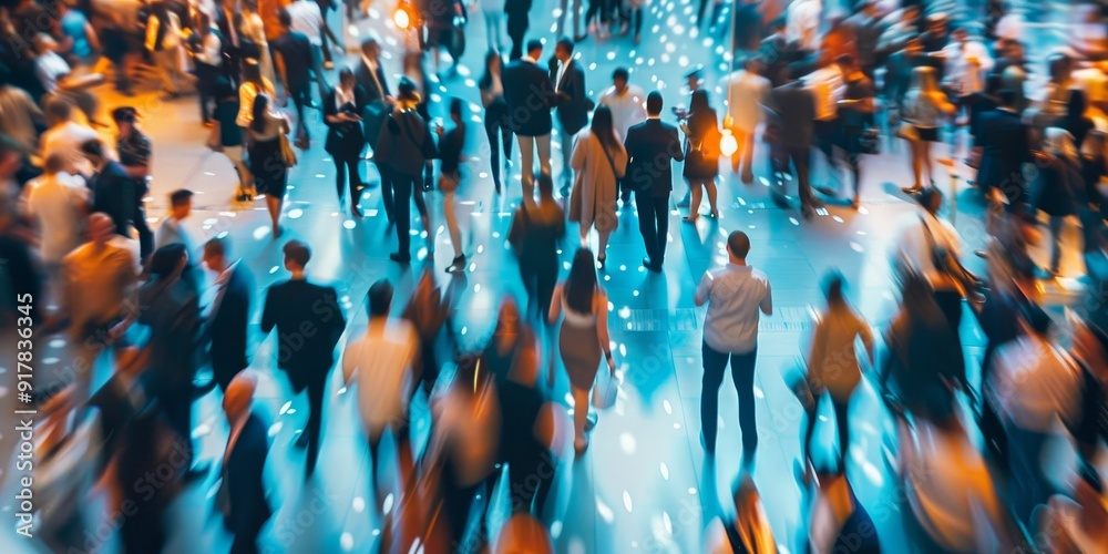 Blurry crowd at a bustling corporate event, capturing attendees in ...