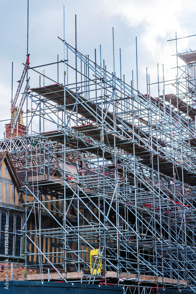 scaffolding repair reconstruction building sire historic building Stock ...