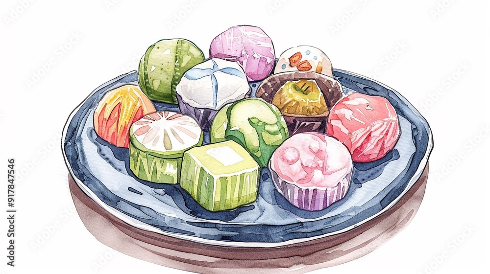 Wagashi assortment (traditional Japanese sweets) on a plate,Clipart ...
