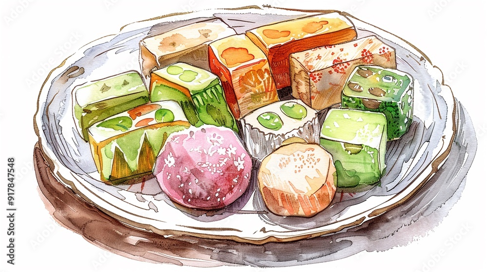Wagashi assortment (traditional Japanese sweets) on a plate,Clipart ...