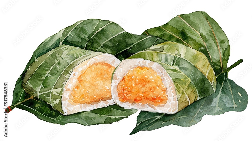 Kashiwa mochi (oak leaf-wrapped rice cake) filled with sweet bean paste ...