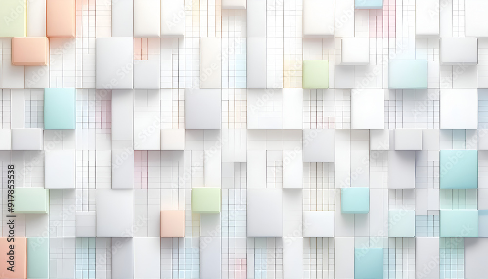 Abstract geometric wall design with pastel blocks and grid patterns in ...