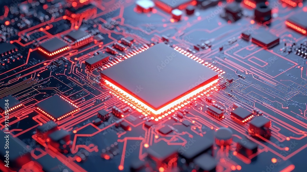 AI chip processor positioned at the core of a micro electronic computer ...