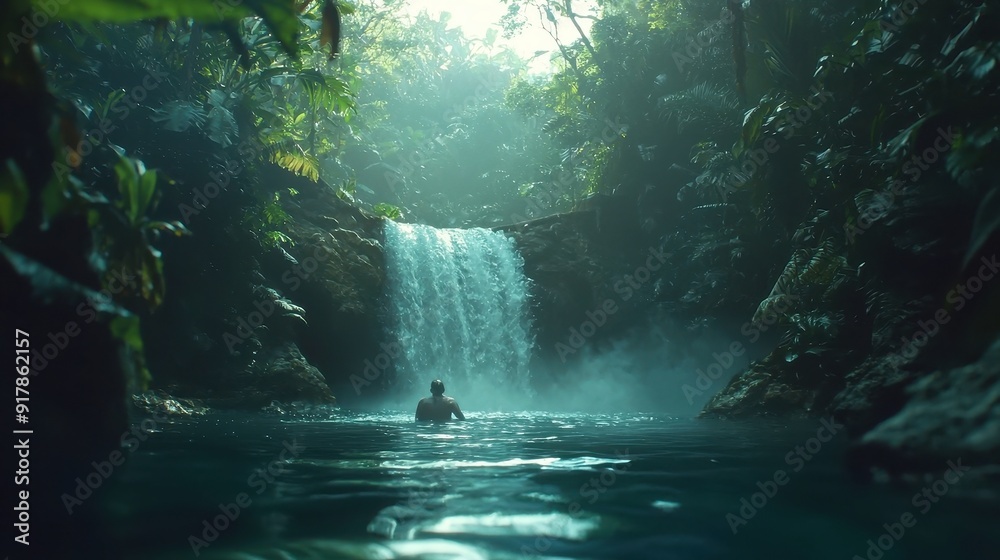 Lush Jungle Waterfall Animation, vibrant jungle scenery with cascading ...