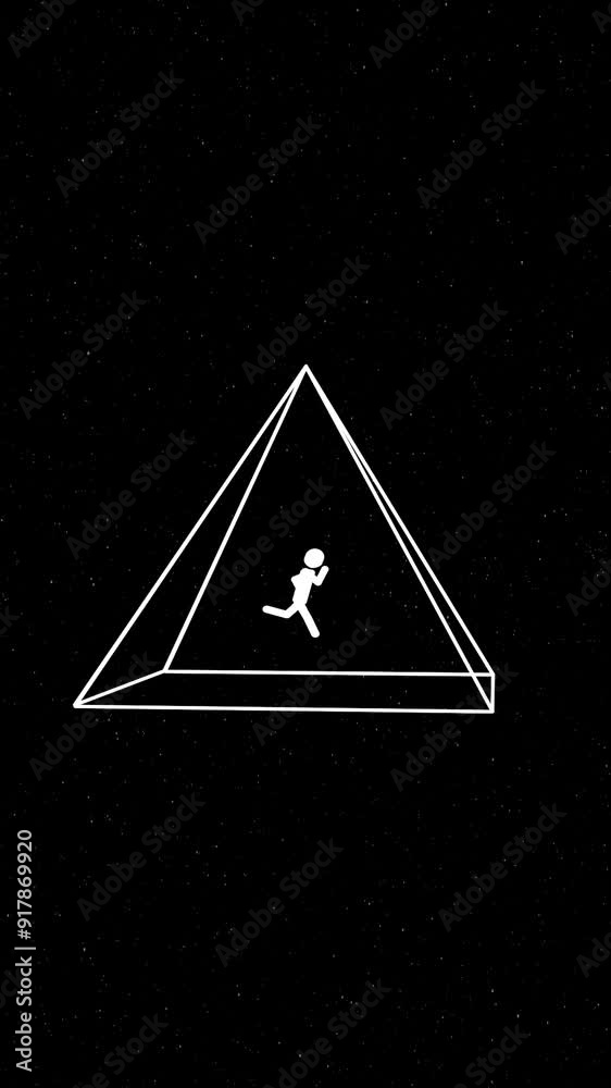 animated guy running trapped inside of a spinning 3d rotating pyramid ...