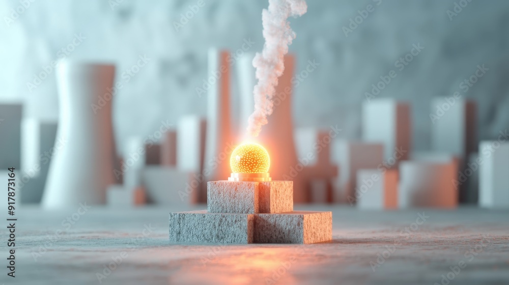 3D model of a nuclear power plant represented by basic geometric shapes ...