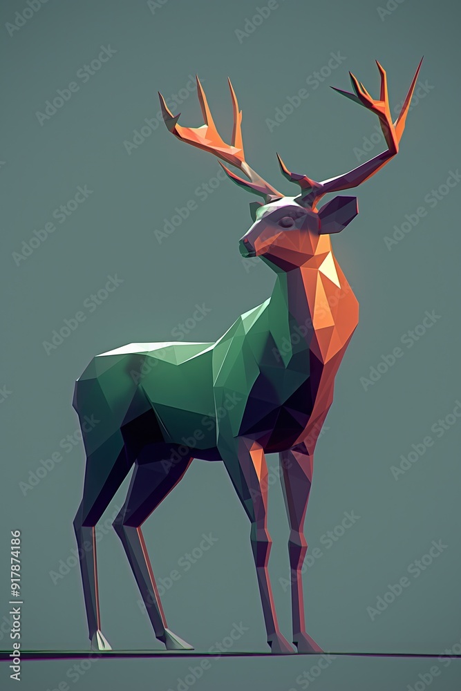 a 3d model of an color animal with very low matte polygon count ...