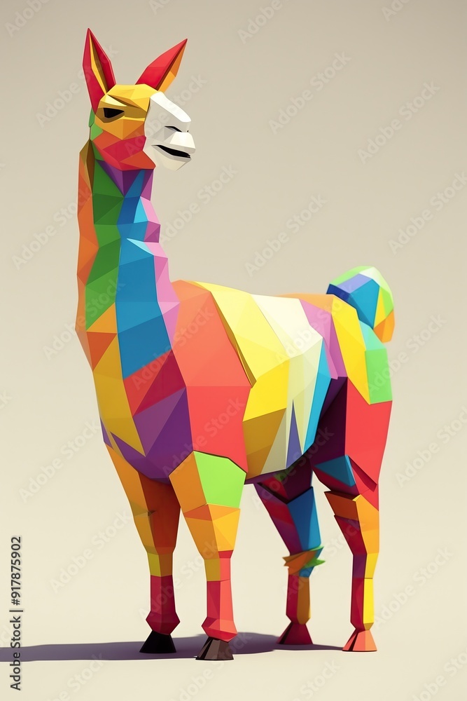 a 3d model of an color animal with very low matte polygon count ...