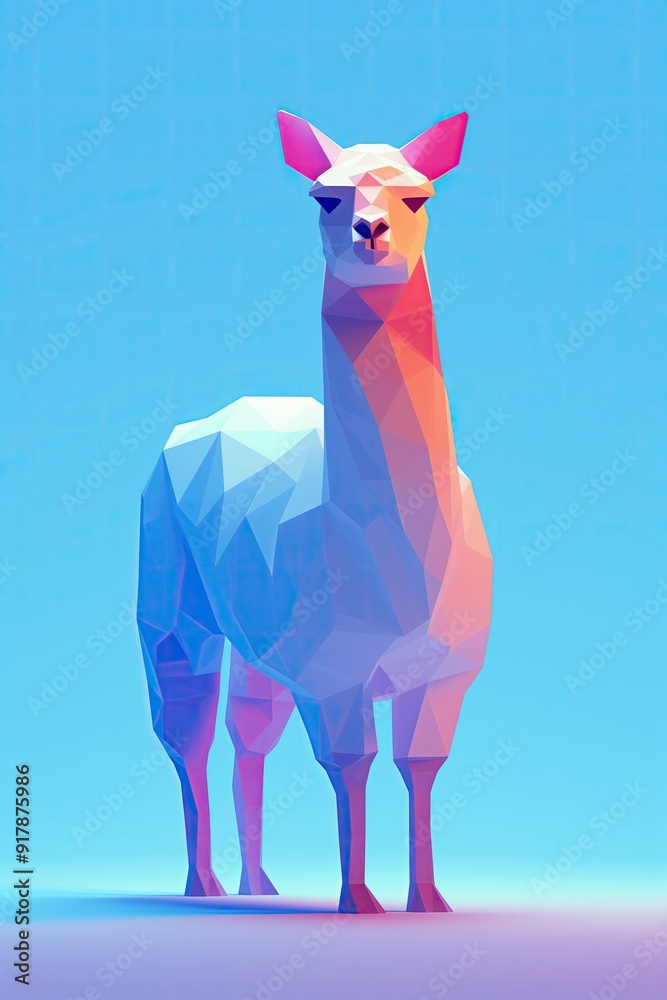 a 3d model of an color animal with very low matte polygon count ...