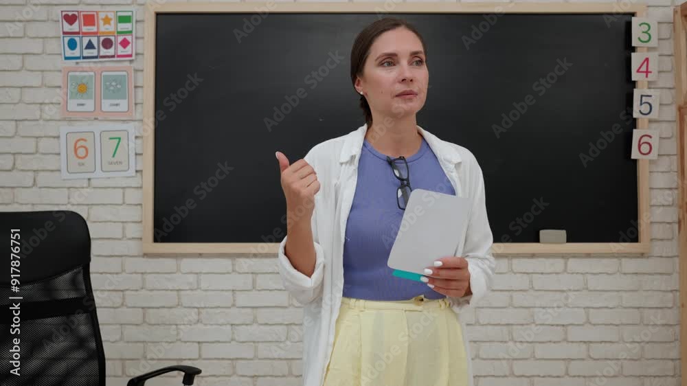Junior school kids in classroom, woman teacher explains lesson to ...