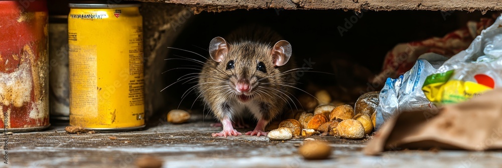 Curious Rat Emerging from a Kitchen Cabinet - A brown rat peeks out ...