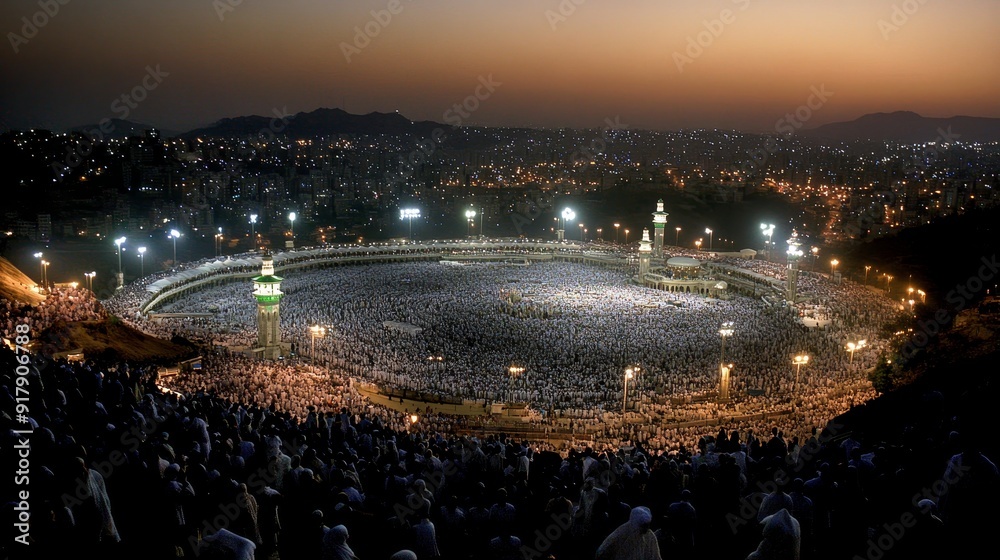 Muslim Pilgrims Gathering at Night in Mecca, Saudi Arabia - A large ...
