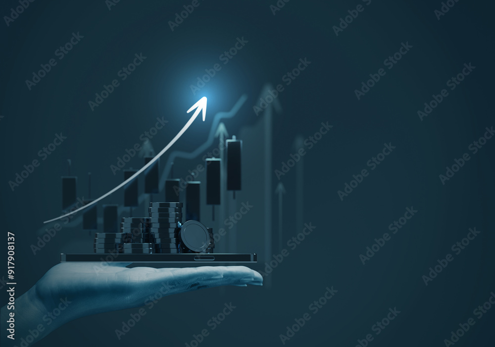 Stock growing growth concept and financial chart, Hand of business ...