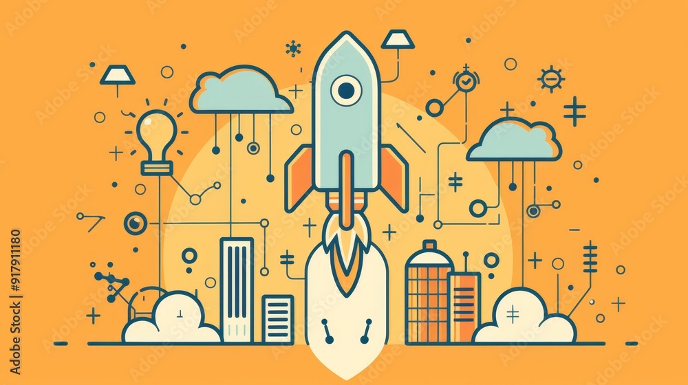 Startup Growth Concept: Rocket Launching Towards Success - Illustration ...