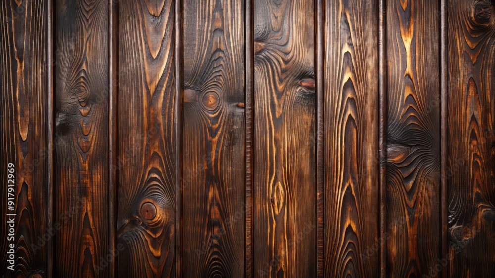 Richly textured, dark-stained wood paneling with deep grooves and ...