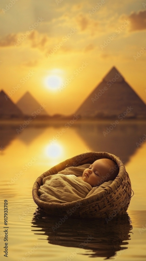 Serene Moses in a Basket Afloat on the Nile at Sunset, with the ...