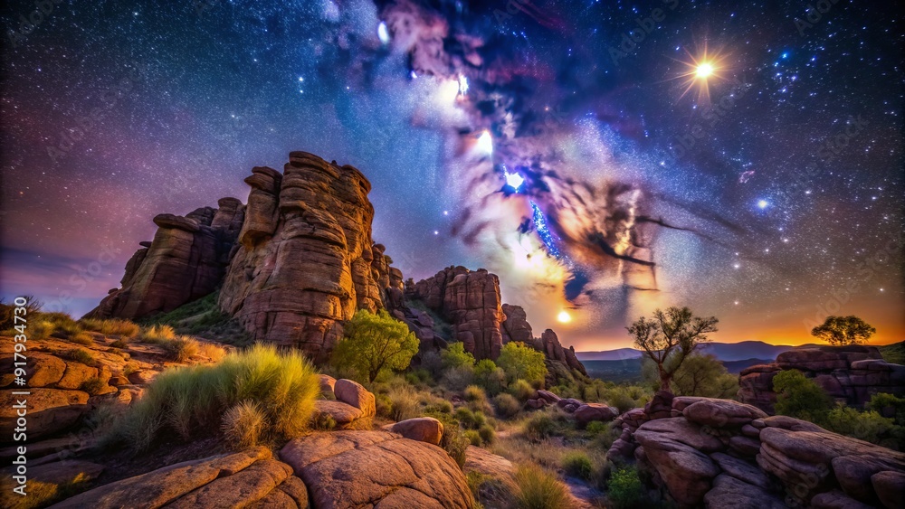 Vibrant stars and the majestic Milky Way galaxy illuminate the night ...