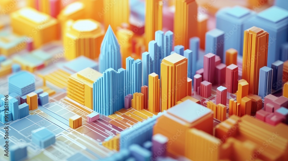 3D area chart with overlapping layers, showing the growth of different business sectors over ...