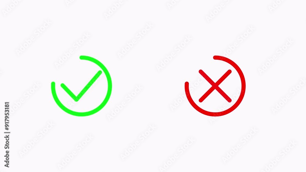 Check mark icons, tick and crosses icon animation video, right and ...