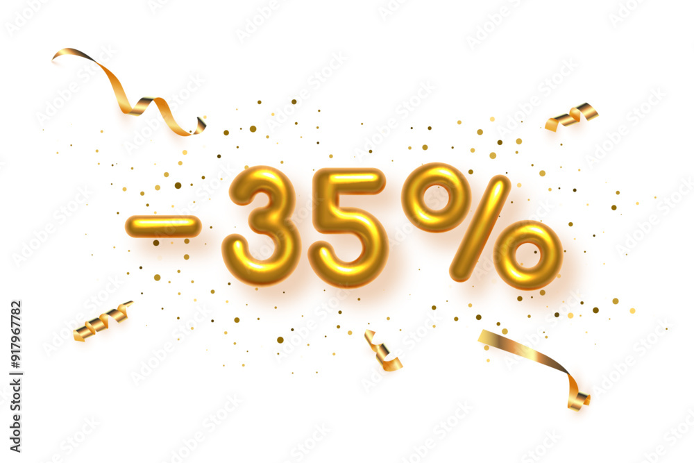 Gold numbers with sales discount 35 percentages. Season sale symbols in ...