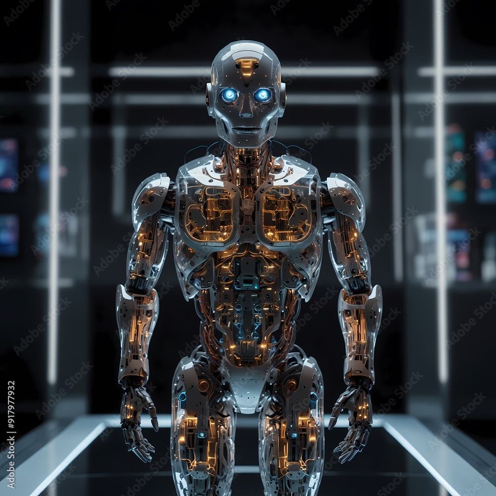 High-Tech Robot with Transparent Panels Showcasing Intricate Internal ...