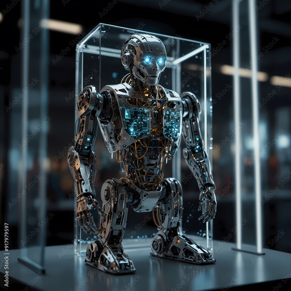 High-Tech Robot with Transparent Panels Showcasing Intricate Internal ...