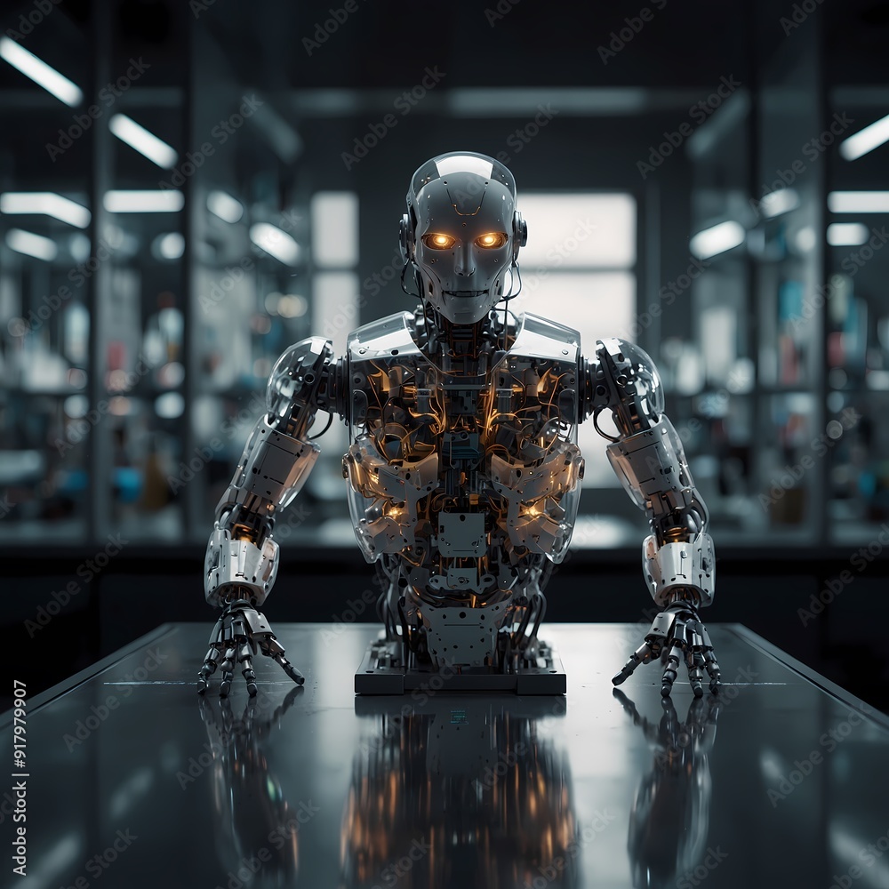 High-Tech Robot with Transparent Panels Showcasing Intricate Internal ...