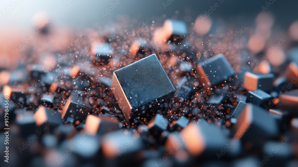 This artistic representation shows abstract cube elements floating in ...