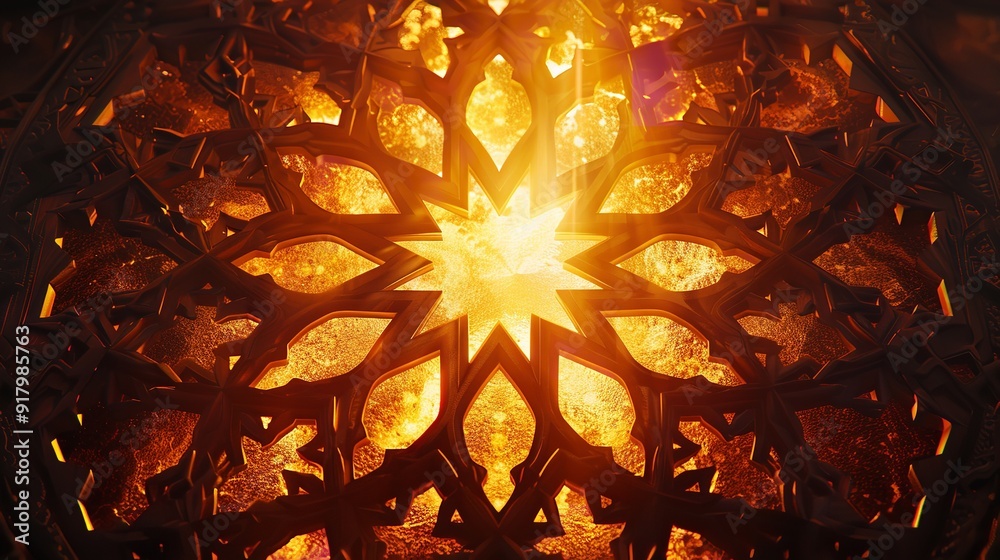 Islamic gold Star ornament vector on a geometric 3d shape background ...