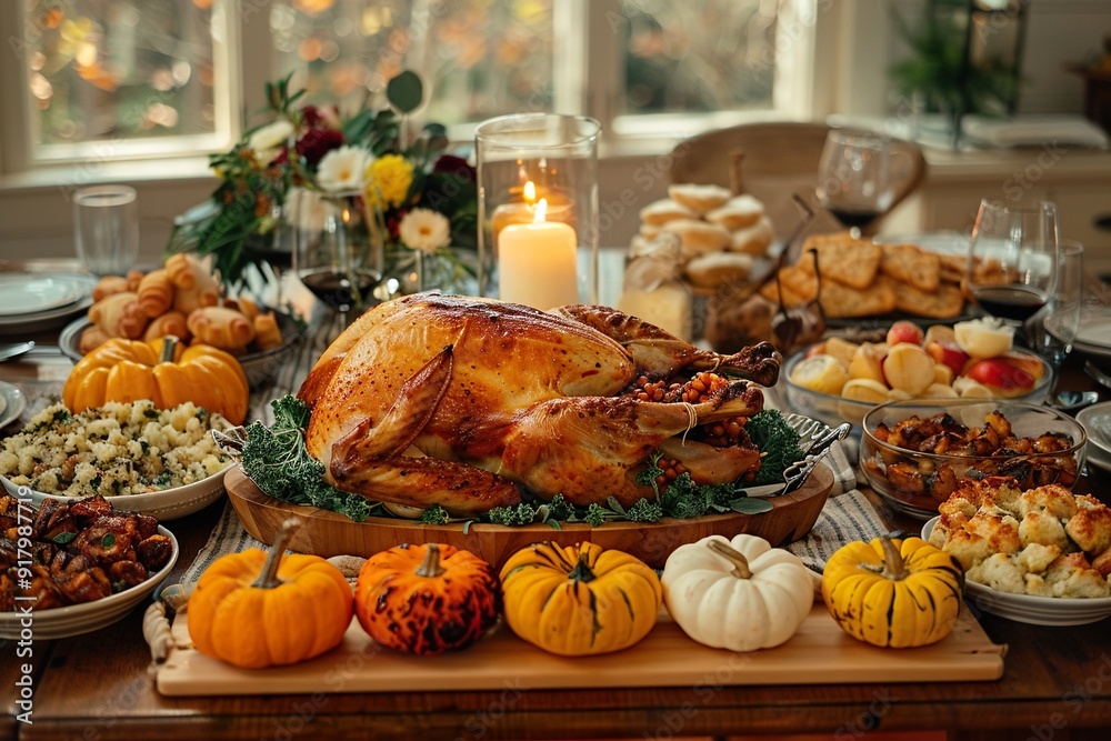 Modest but perfect table set for Thanksgiving dinner, the main course ...