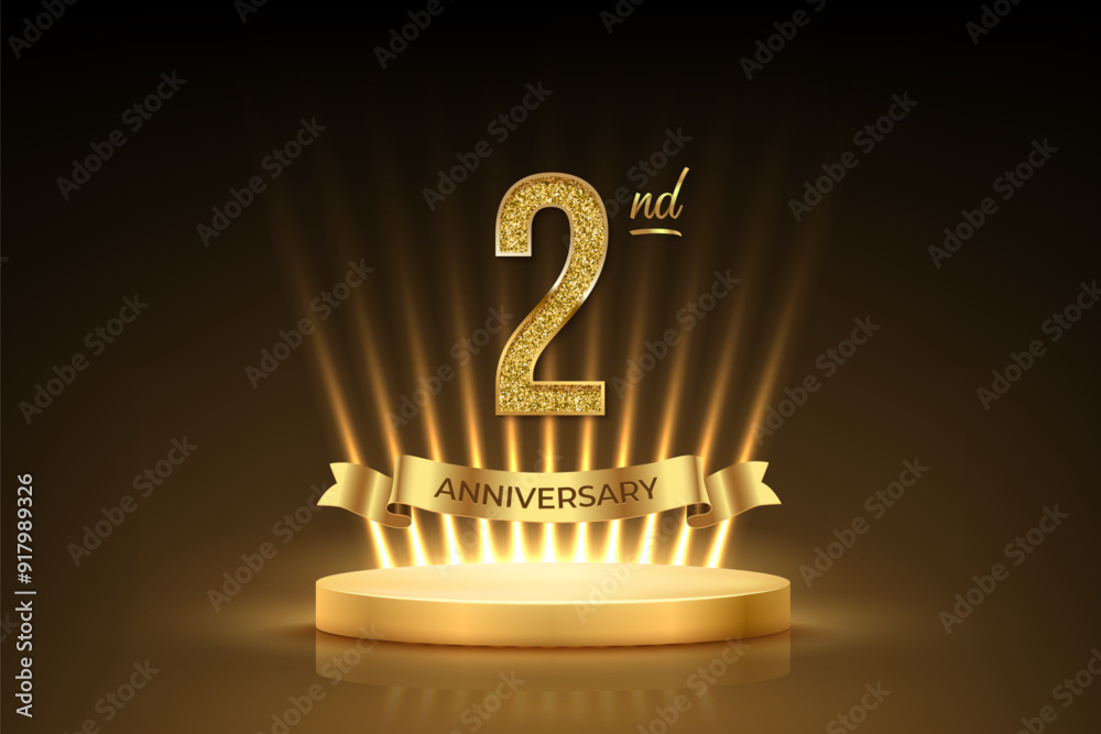 Second anniversary gold award podium. 2 year celebration birthday or ...
