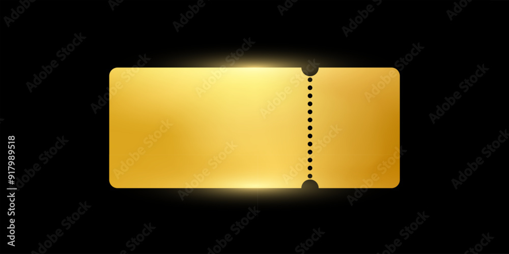Golden ticket. Gold vector coupon, sticker or discount tag mockup ...