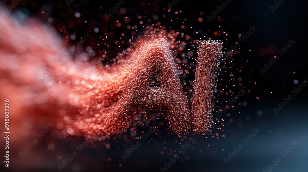 Dynamic depiction of 'AI' formed by an intricate burst of particles ...