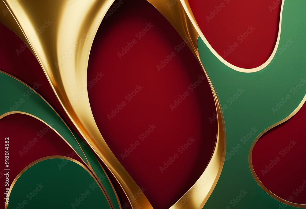 Abstract red and gold background with curved shapes with copyspace ...