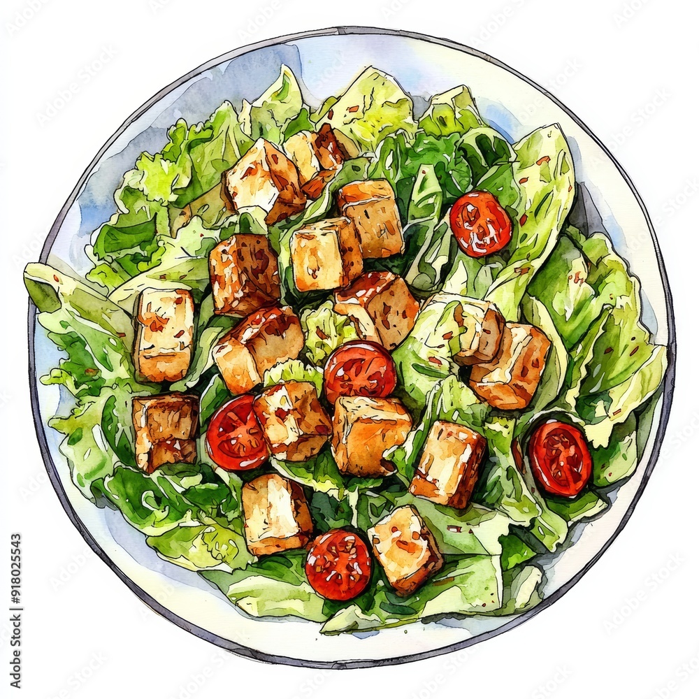 Watercolor Caesar Salad Illustration on White Background, Digital ...