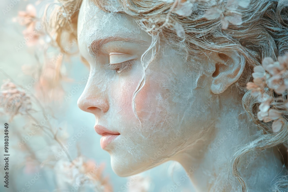 pastelhued greek goddess sculpture soft ambient lighting ethereal ...
