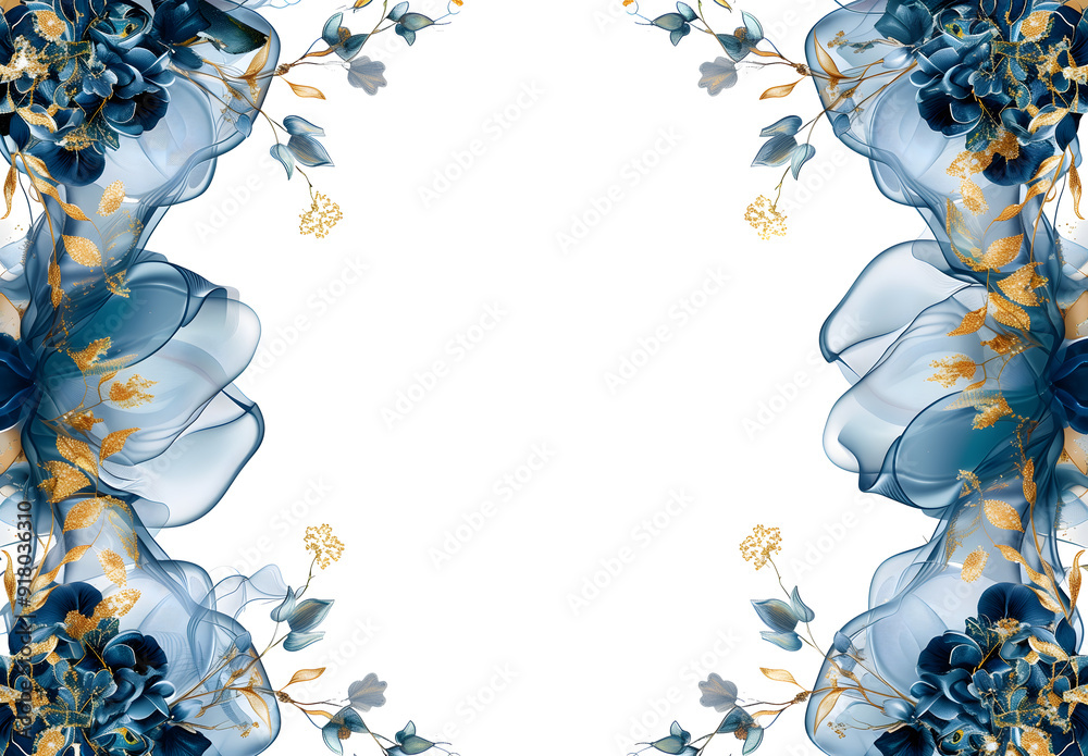 Blue and gold border frame with white background vector presentation ...