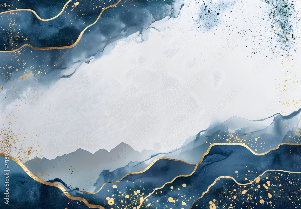 Blue and gold border frame with white background vector presentation ...