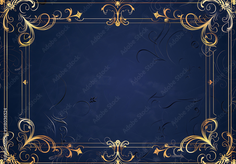 Blue gold border frame with Blue background vector presentation design ...