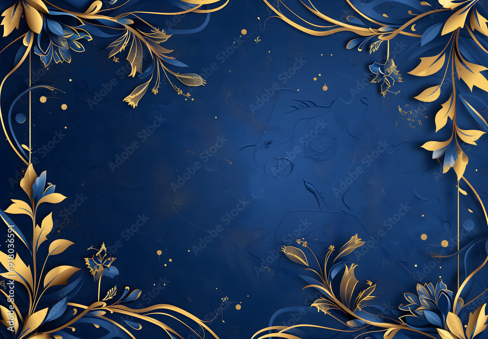 Blue gold border frame with Blue background vector presentation design ...