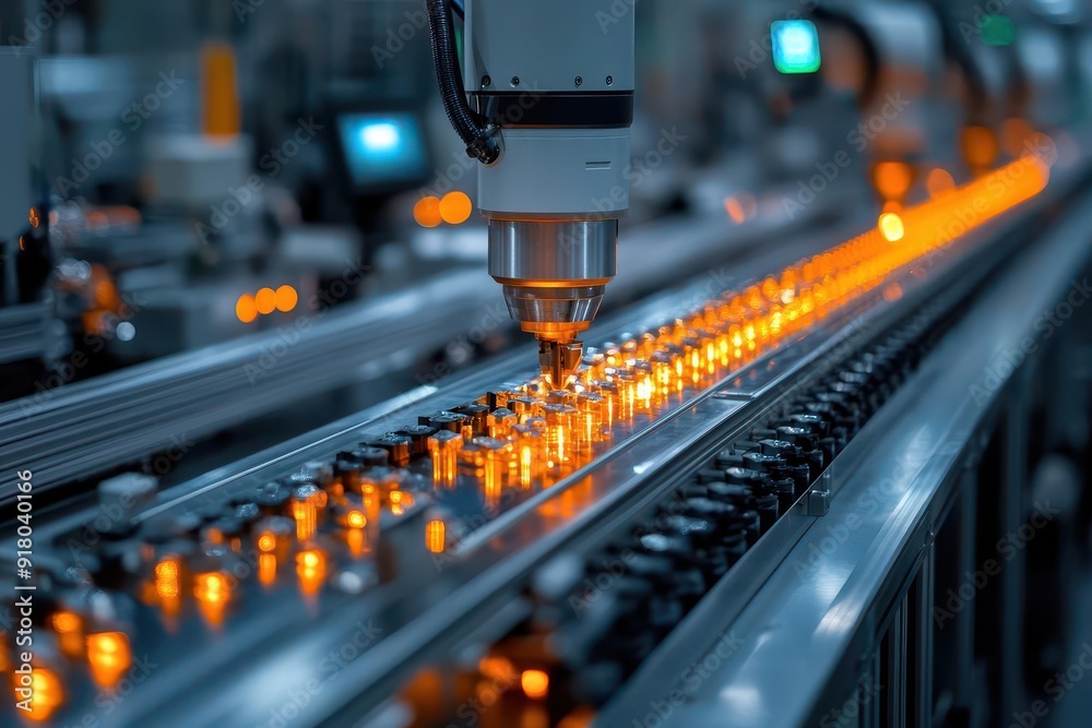 robotic arms assembling products on a hightech factory line holographic ...