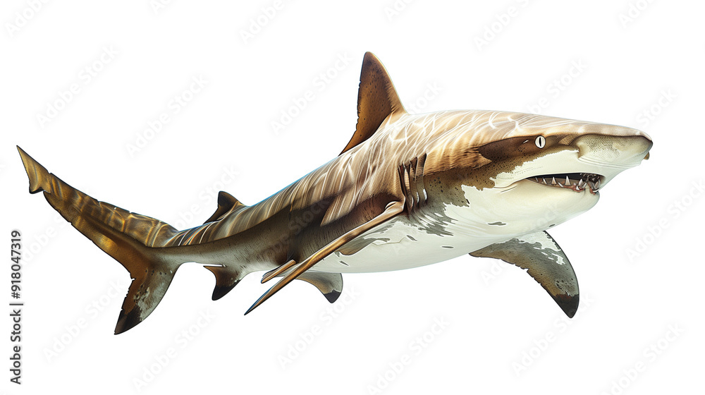 Image of a shark swimming underwater on a white background, with ...