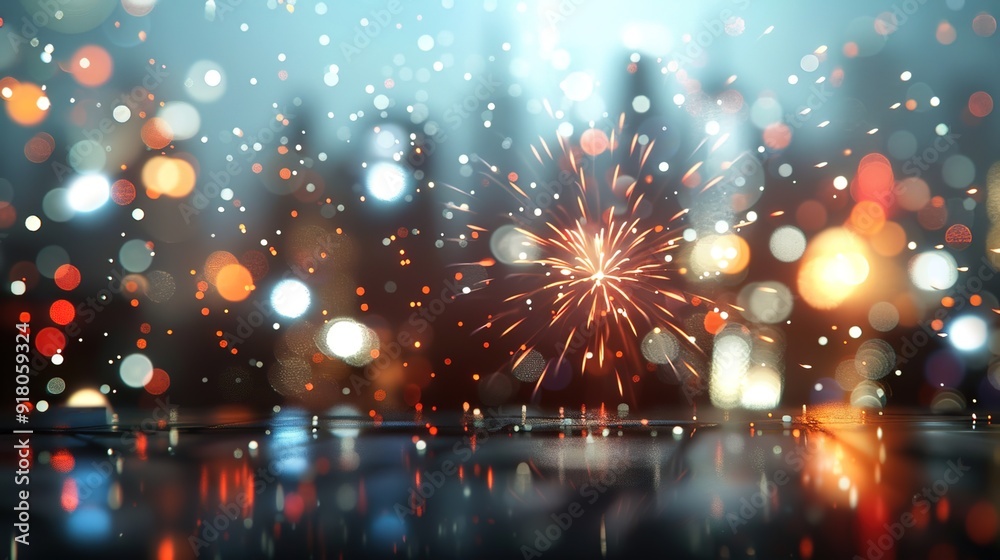 Animated fireworks display over a 3D cityscape, grand celebration scene ...
