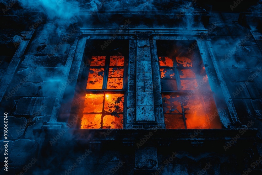 Mysterious Flames Erupt From Windows of Abandoned Building Under Dark ...